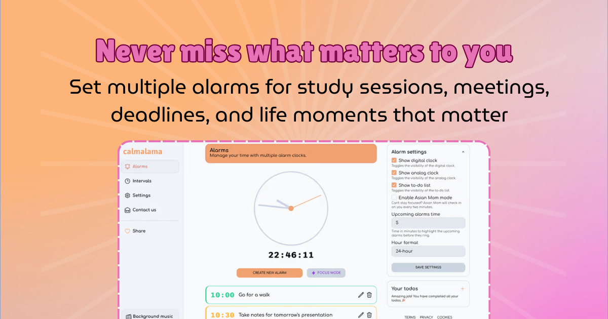 Smart online alarm clocks & reminders | calmalama - Never miss what matters